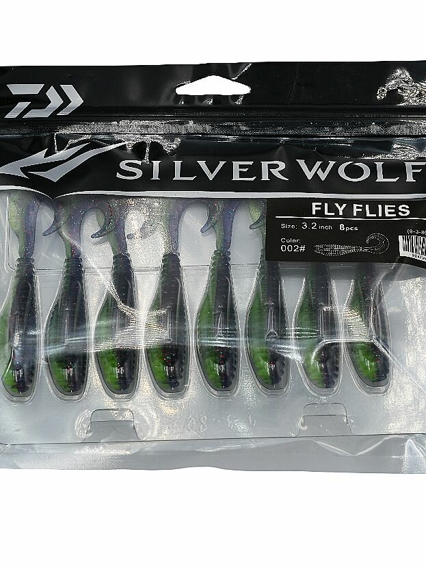 Силиконовые приманки для рыбалки Daiwa Silver Wolf 3.2 дюйма 8 штук на щуку, судака