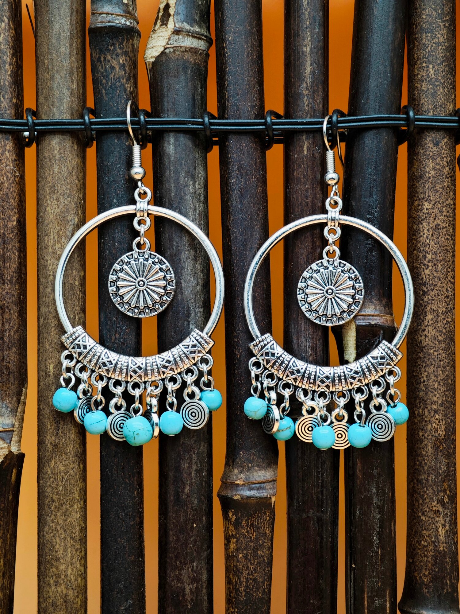 Серьги, бирюза синтетическая, эмаль