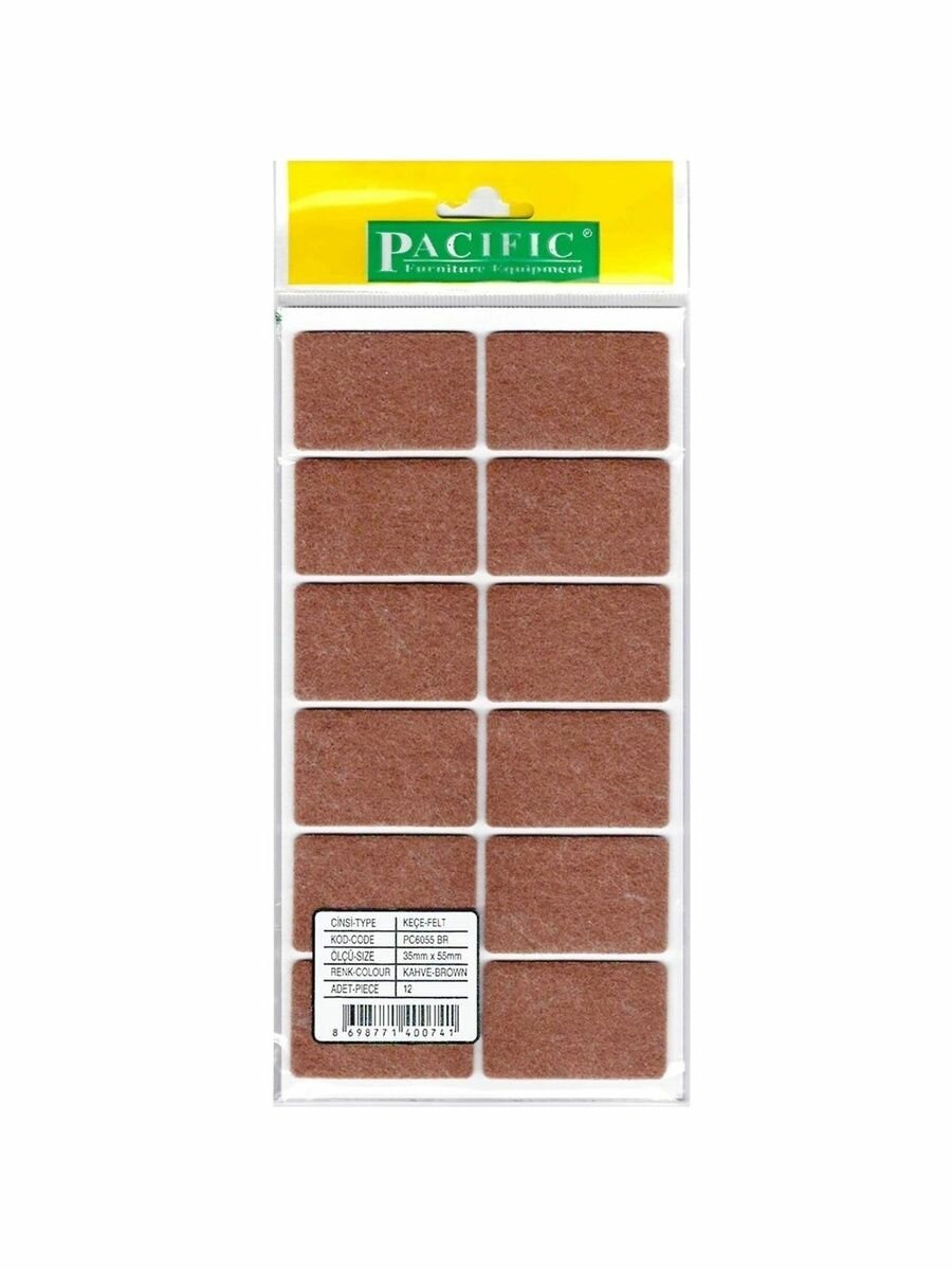 Накладки / наклейки / подпятники войлочные Pacific (Турция) самоклеящиеся под мебель (35 х 55 мм, 12 шт.), коричневый