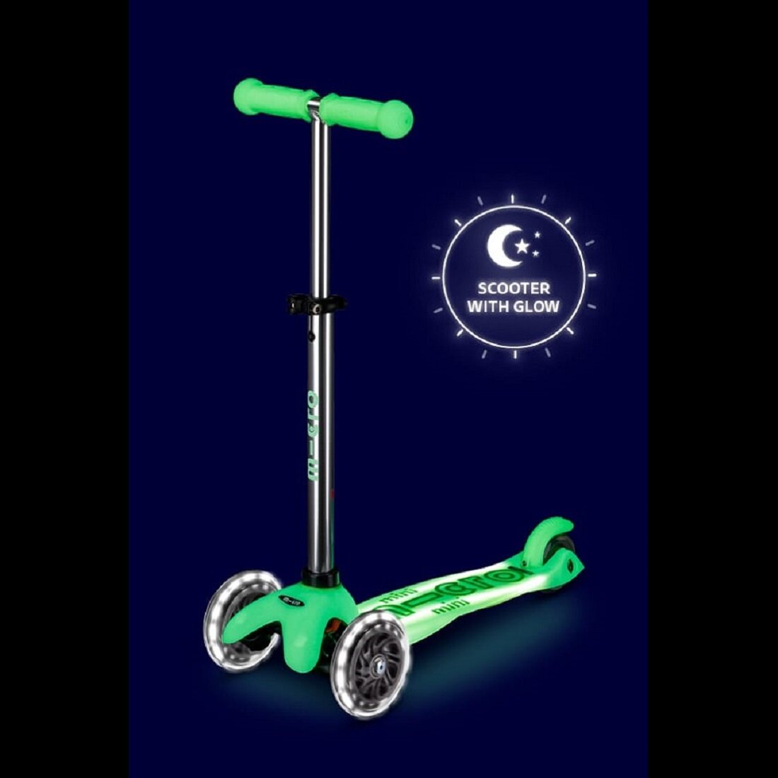 Трёхколесный самокат Micro Mini Deluxe Glow Plus LED, для детей от 2-х лет, Ледяной Лайм