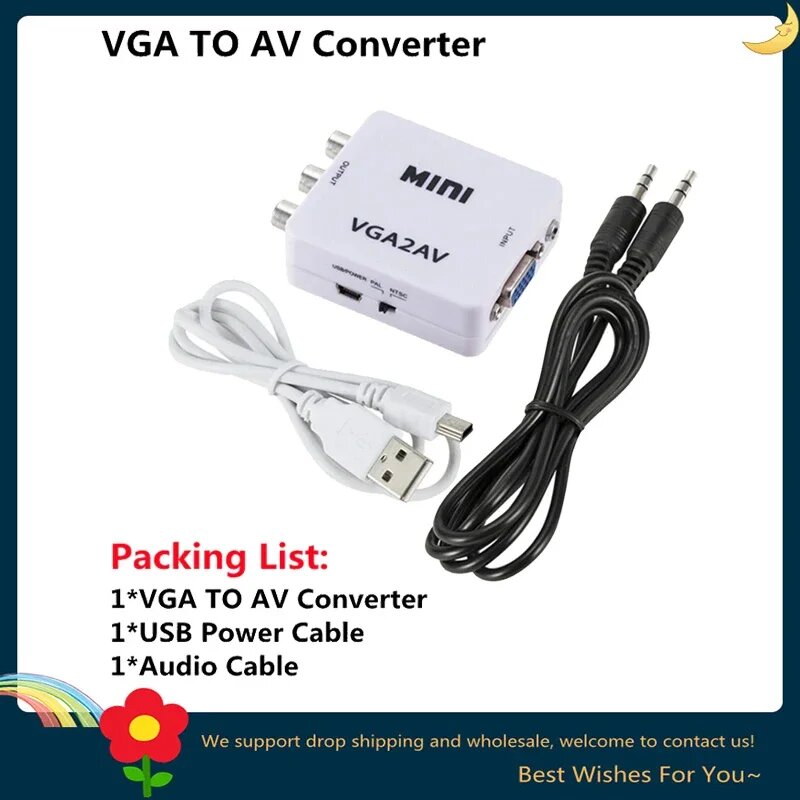Конвертер VGA в AV Mini VGA2AV с USB и аудио кабелем
