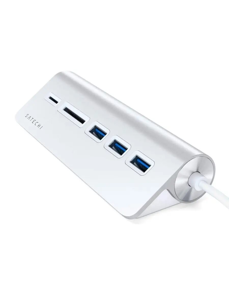 USB-концентратор Satechi Type-C USB Hub & Micro/SD Card Reader. Интерфейс USB-C. 3 порта USB 3.0 , слоты для карты памяти. Цвет серебряный.