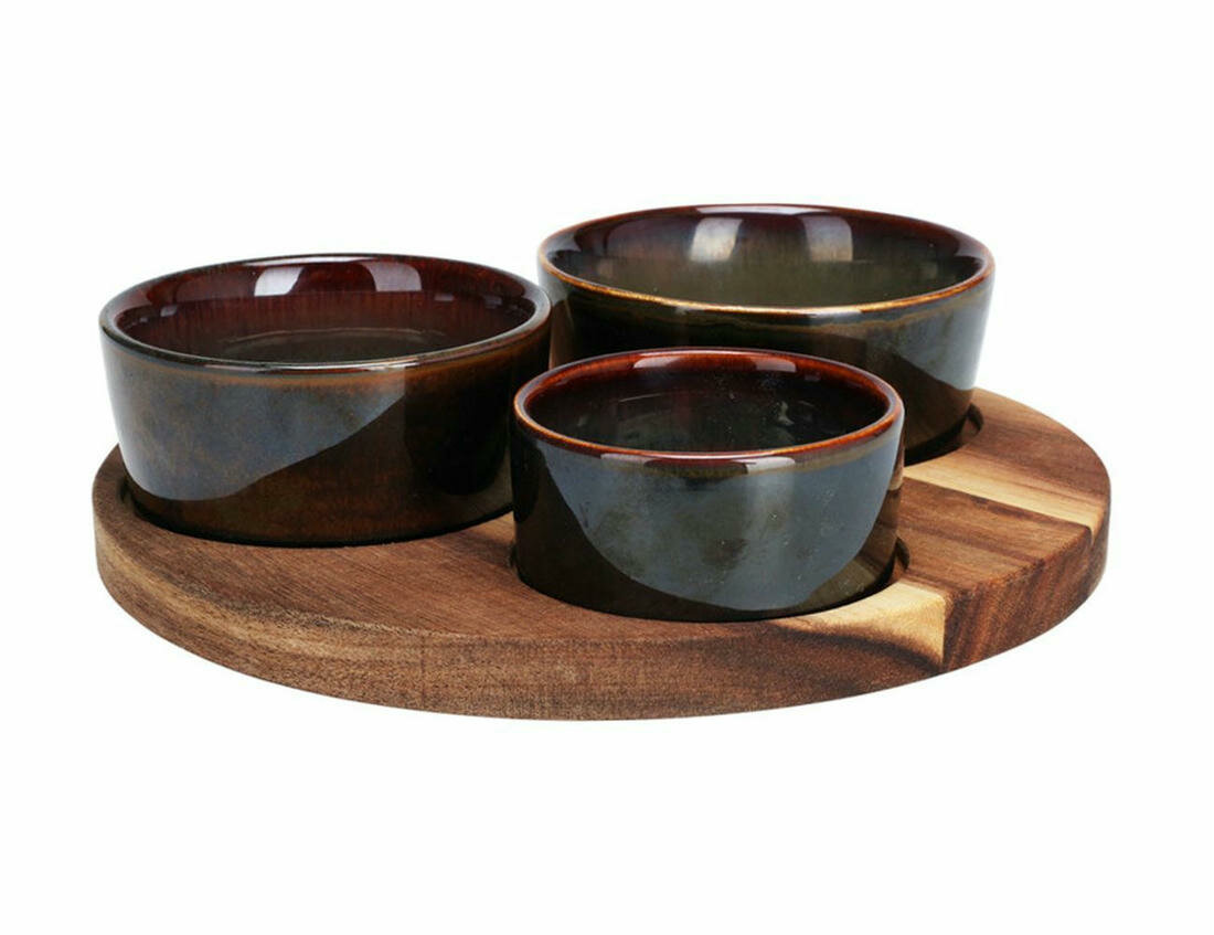 Сервировочный набор, керамика, дерево, коричнево-зелёный, 4 предмета, Koopman International