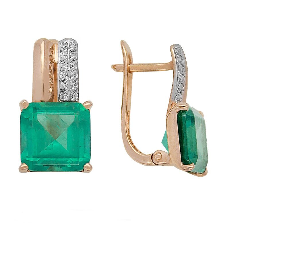 Серьги красное золото, 585 проба, фианит, ситалл