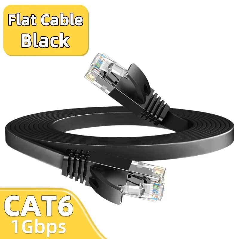CAT6 Ethernet-кабель Плоский UTP Короткий Сетевой кабель 0,1 м 0,2 м 0,5 м 50 м RJ45 Патч-кабель LAN Ethernet CAT 6 FLAT BLACK 1CAT6, 0.2M