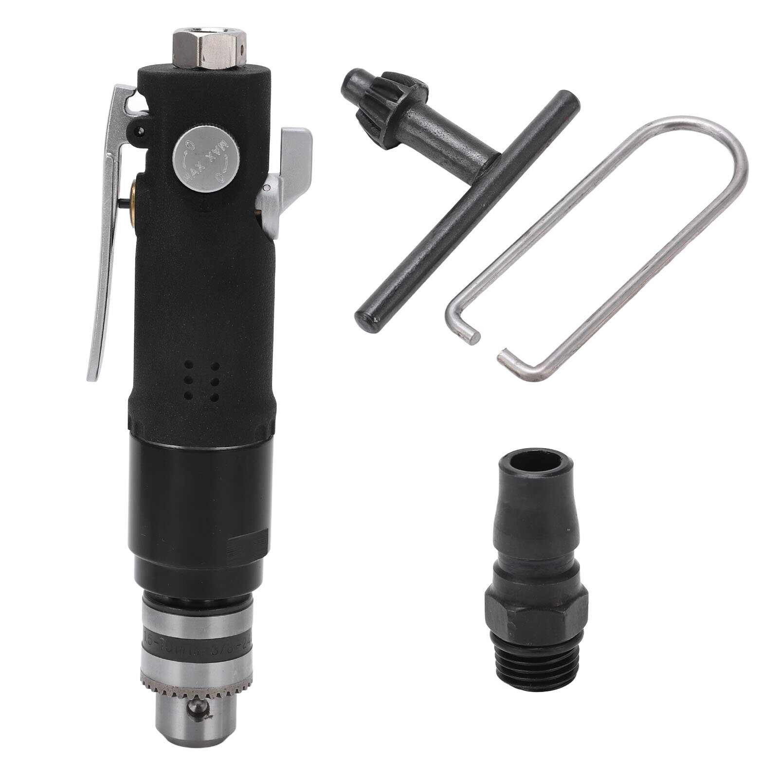 Пневматическая дрель 3/8 дюйма с 3-кулачковым патроном, регулируемой скоростью, прямой рукояткой, вращением по часовой и против часовой стрелки, в стиле JP.