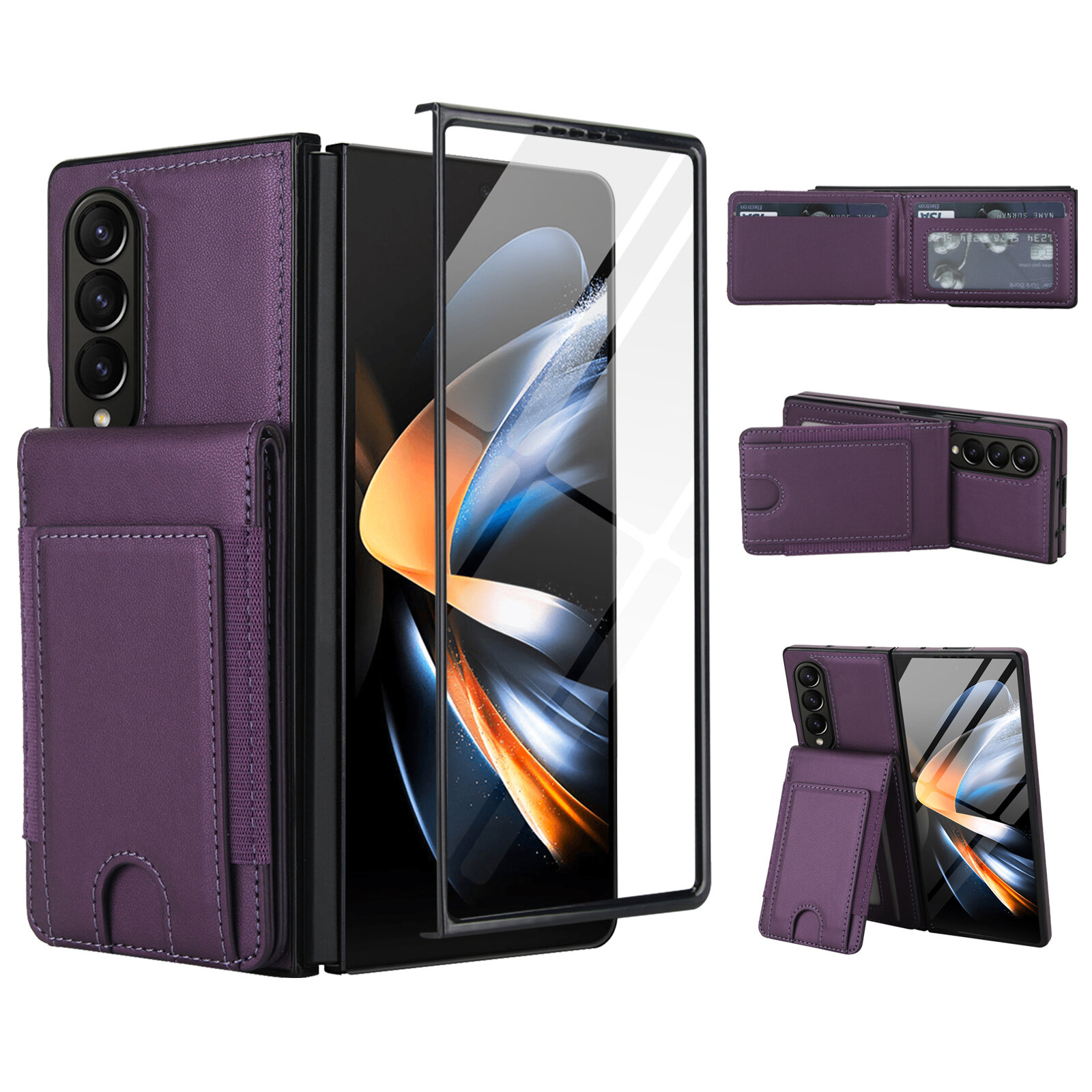 Подходит для Samsung Galaxy Z Fold3 / Самсунг Галакси Z Fold 3 Чехлы для телефонов, складной подставкой для телефона и защитной пленкой для экрана, Z Fold3, подставка, soft touch,360° Полная защита,