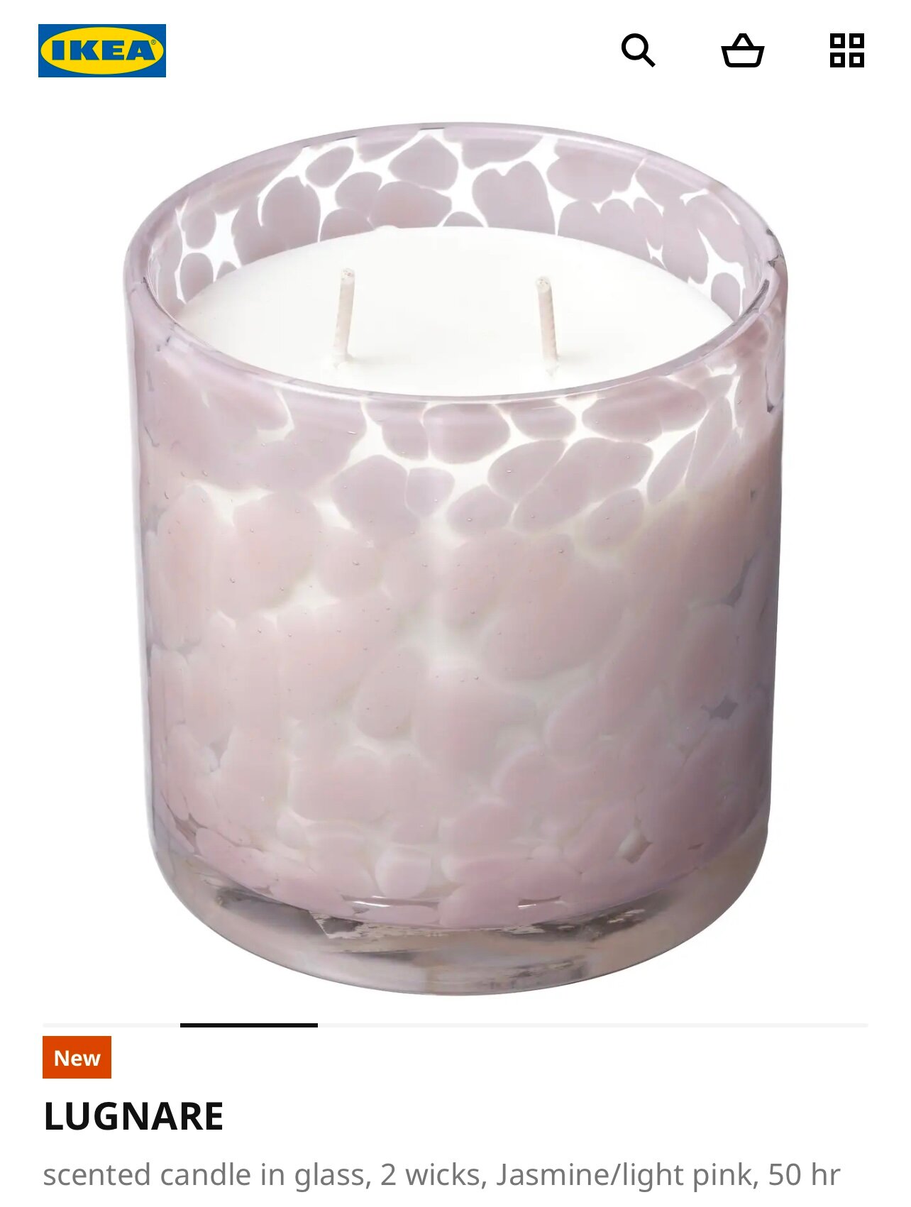 Ароматическая свеча в стекле IKEA LUGNARE, 2 фитиля, жасмин/светло-розовый, 50 часов