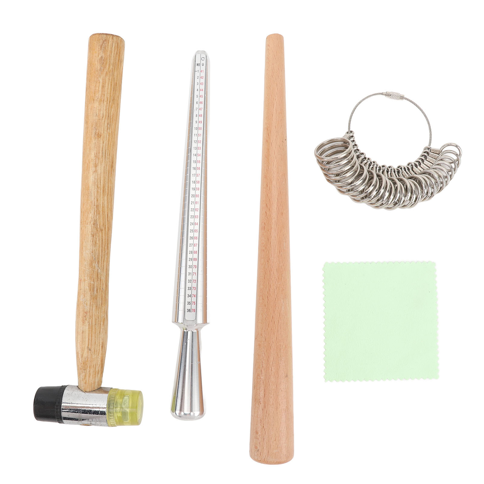 Набор из 5 металлических калибровочных оправок для колец, деревянный калибр для измерения колец, резиновый ювелирный молоток для измерения колец