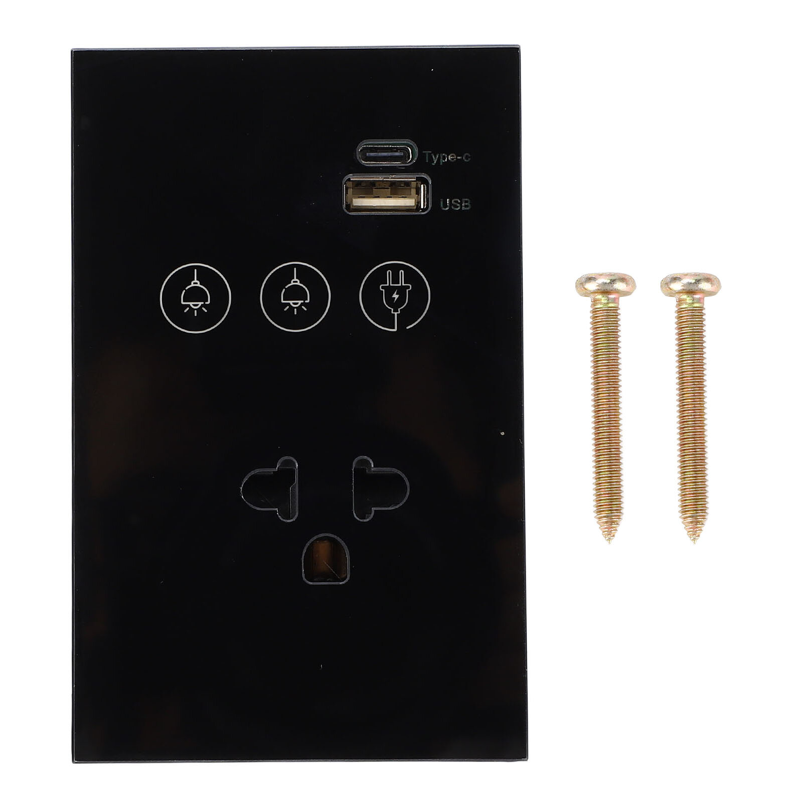 Умная настенная розетка 2.4G WiFi с сенсорным выключателем света, голосовым управлением, портом USB и разъемом Type-C для зарядки Siri, черная.