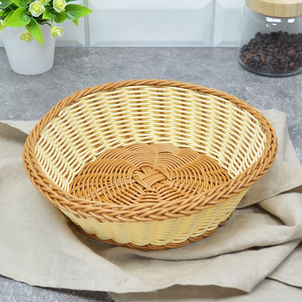 Корзинка для хлеба круглая, пластиковая плетёнка, диаметр 24 см, высота 7,5 см