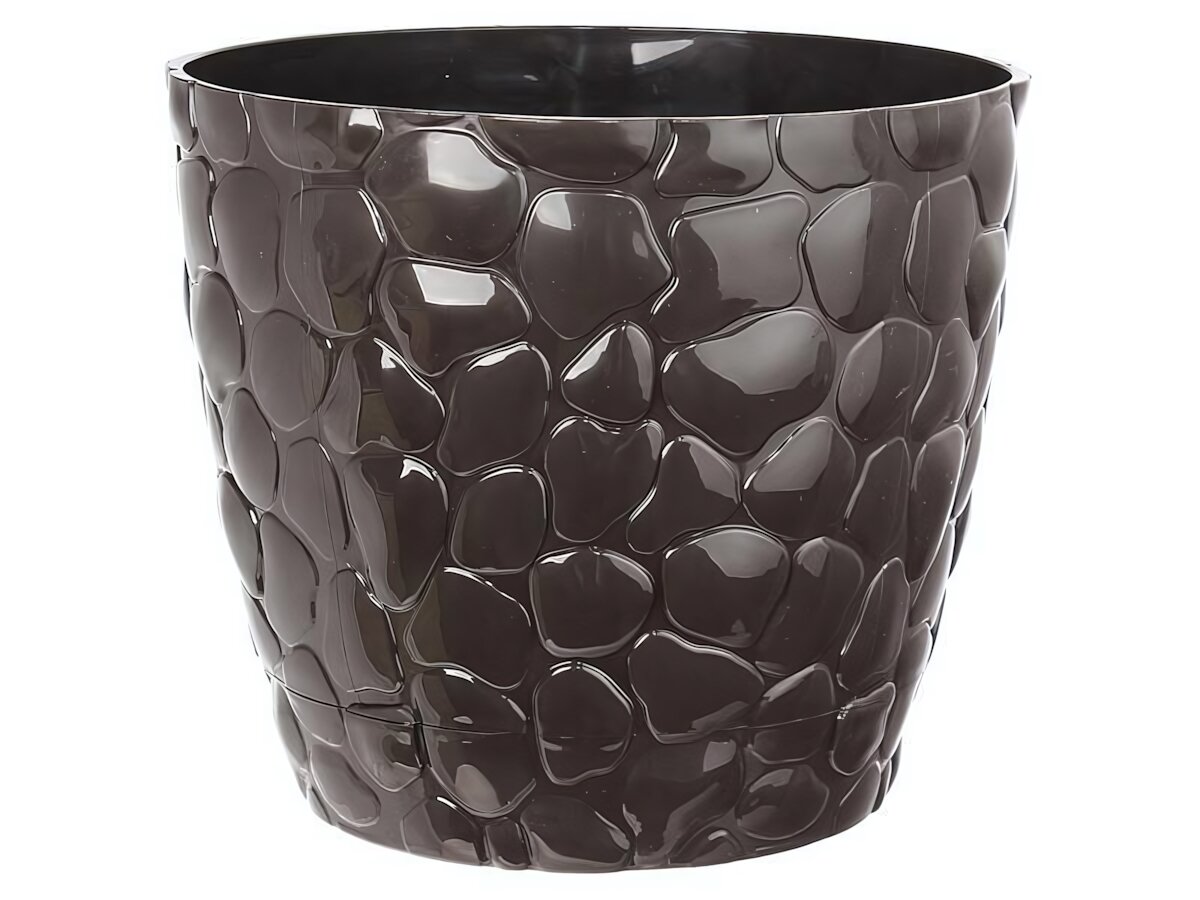 Кашпо пластиковое 'Камни' 1,4л с подставкой, коричневое, имитирует гальку