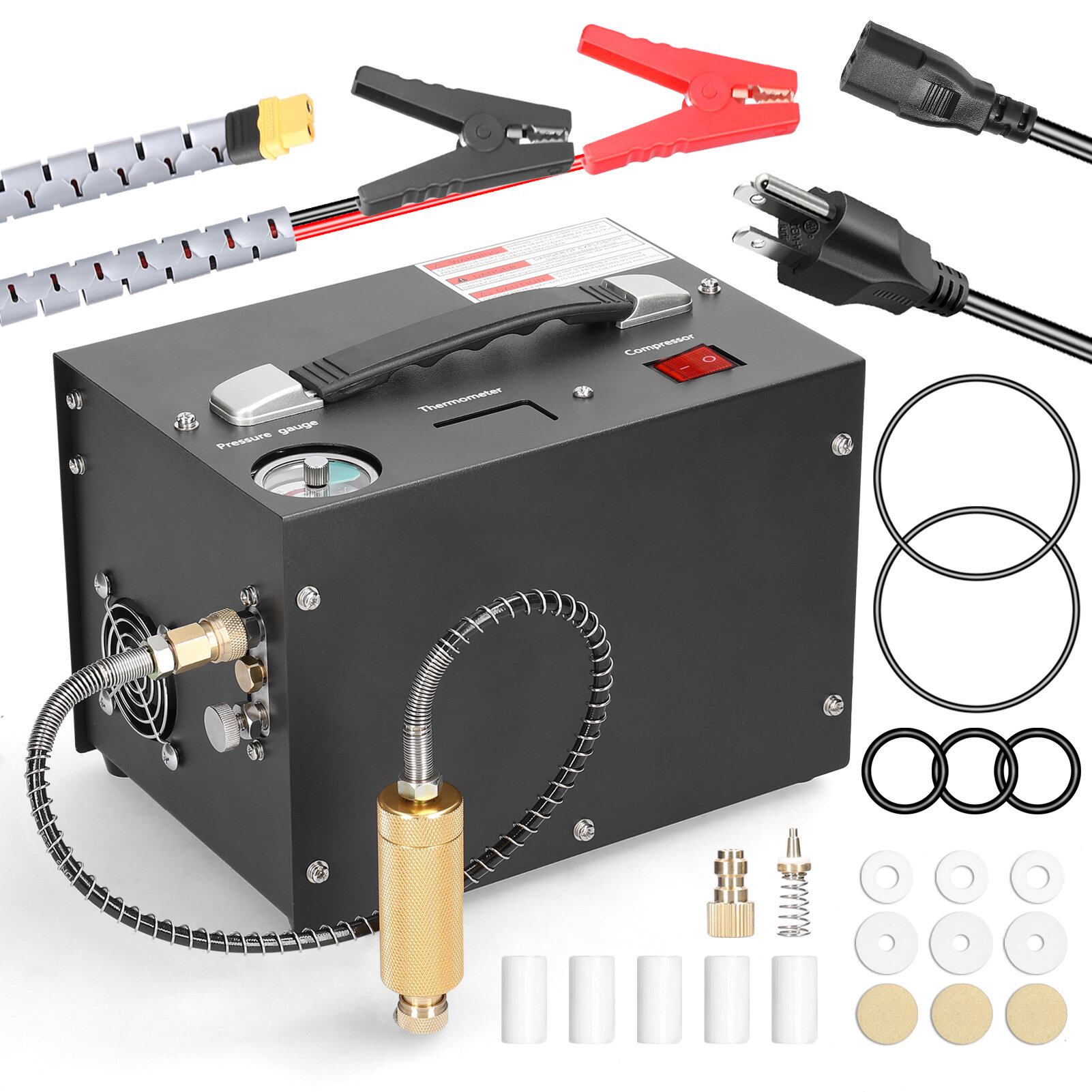 Электрический компрессор высокого давления 4500 PSI с барометром, интеллектуальный портативный воздушный компрессор, уличный автомобильный насос для накачивания шин со встроенным трансформатором.
