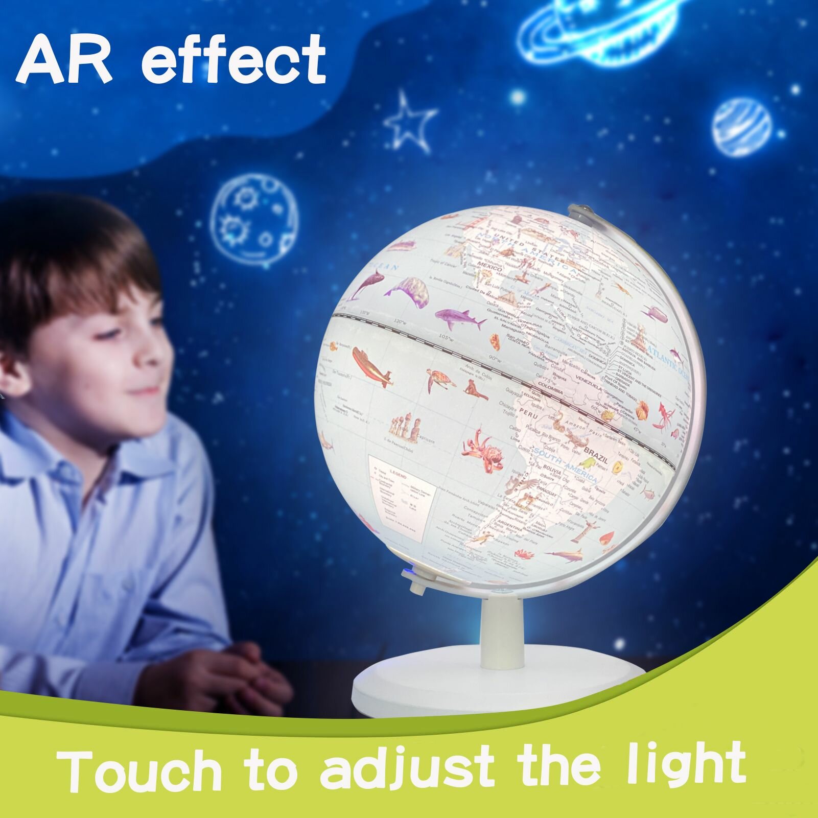 Всемирный глобус с подсветкой AR для детей, встроенный в карту Земли со светодиодным ночником
