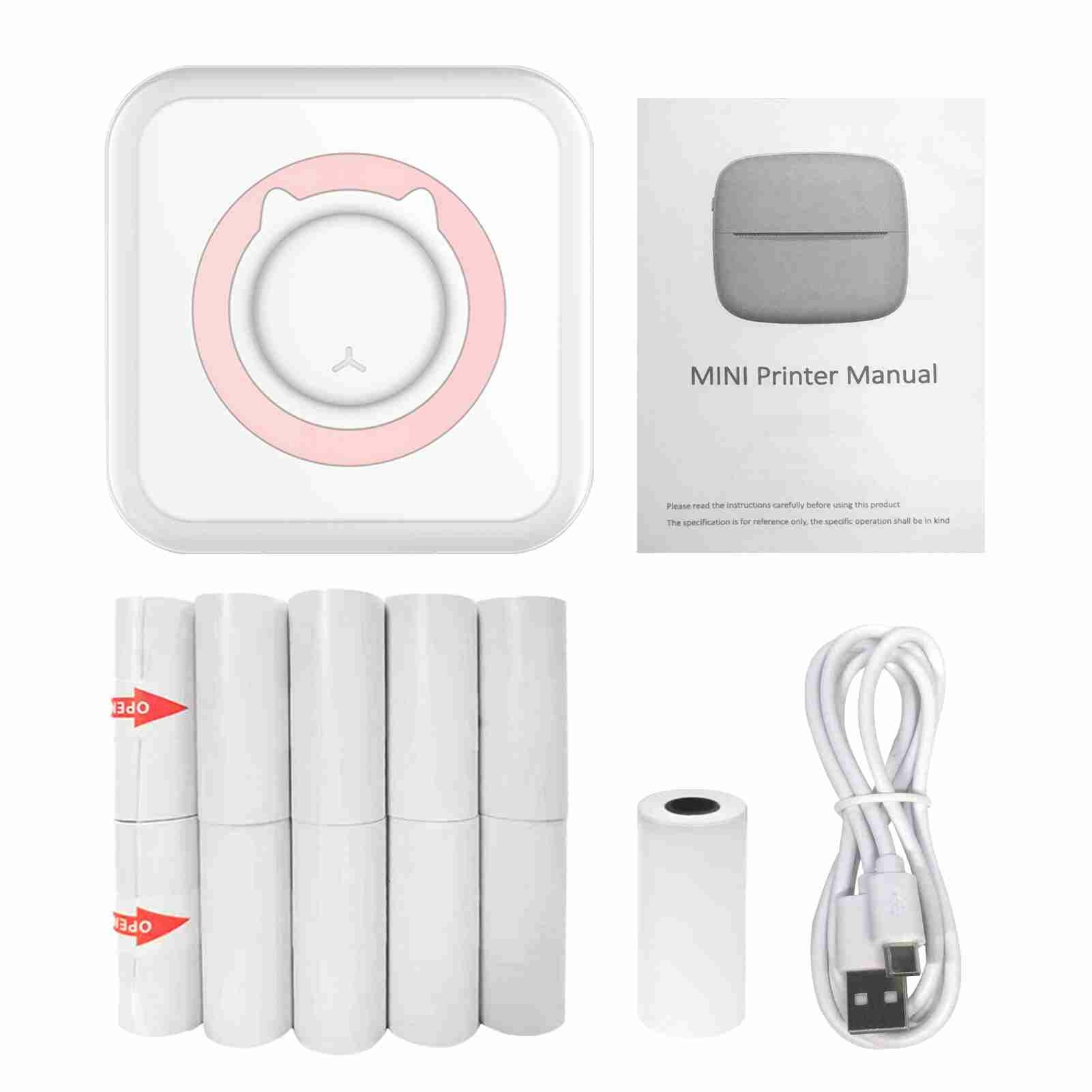 Универсальный фотопринтер Многофункциональный портативный принтер Беспроводной мгновенный мини-принтер Поддержка подключения BT для смартфона с 11 рулонами бумаги 57 мм Совместимость с iOS Android