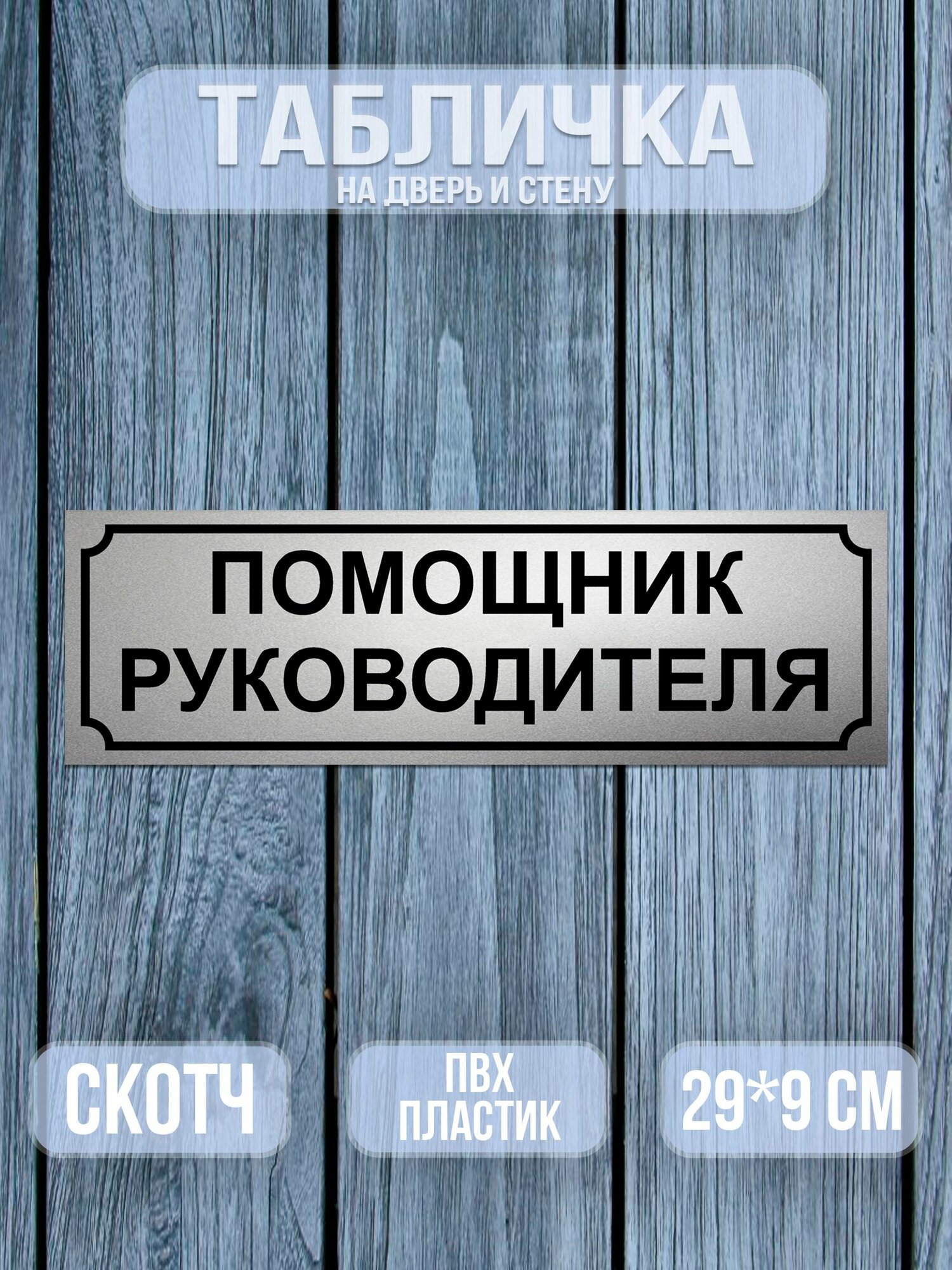 Табличка Помощник руководителя, 9х29 см. Матовое серебро
