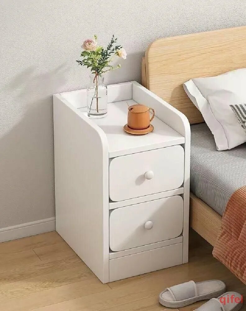 Тумба прикроватная, МДФ, 2 ящика, 25 см x 34 см x 50 см, белая/бежевая