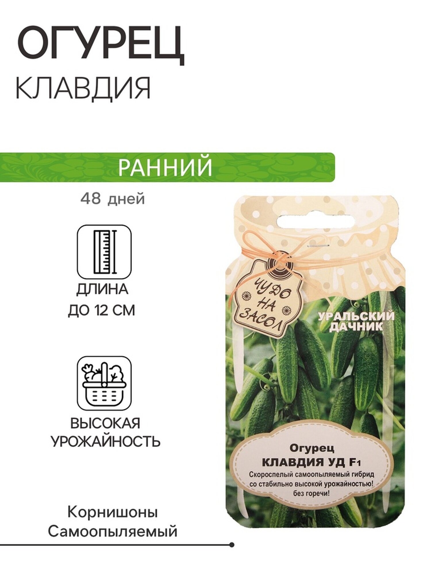 Семена огурца Уральский дачник "Клавдия" F1, гибридные, 10 штук