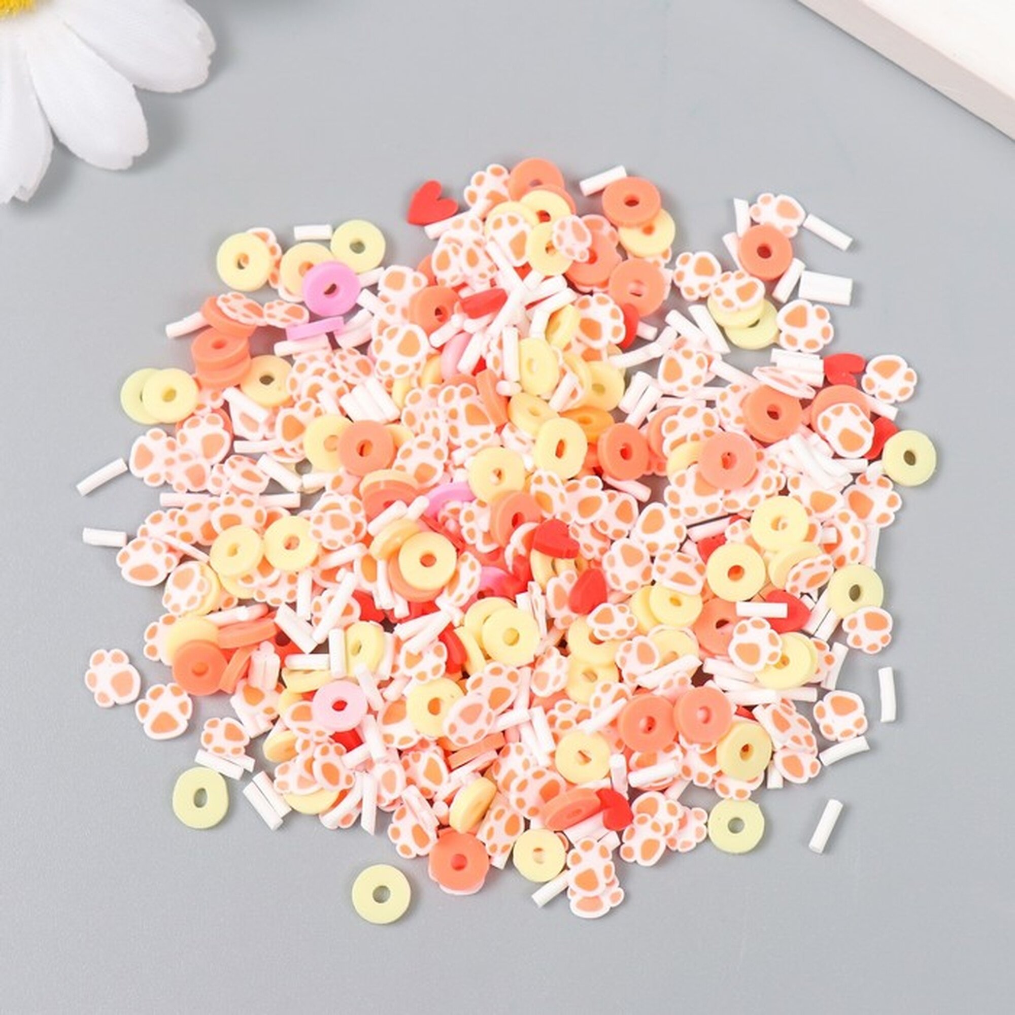 Декор для творчества Арт Узор "Яркие кружочки и лапки", пластик, оранжевый, 20 г