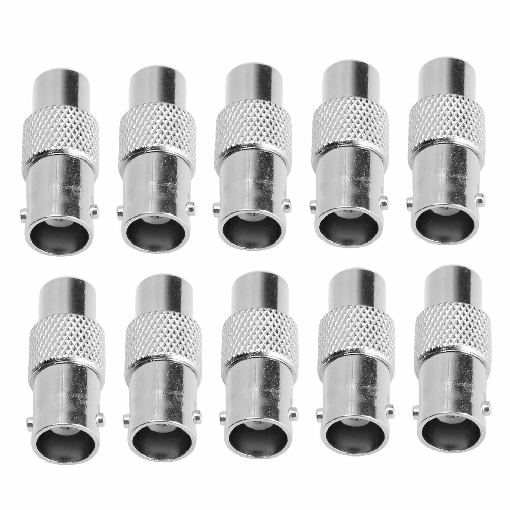 10 шт. переходников с разъемами RCA «мама» на BNC «мама» для аудио- и видеокамер видеонаблюдения.