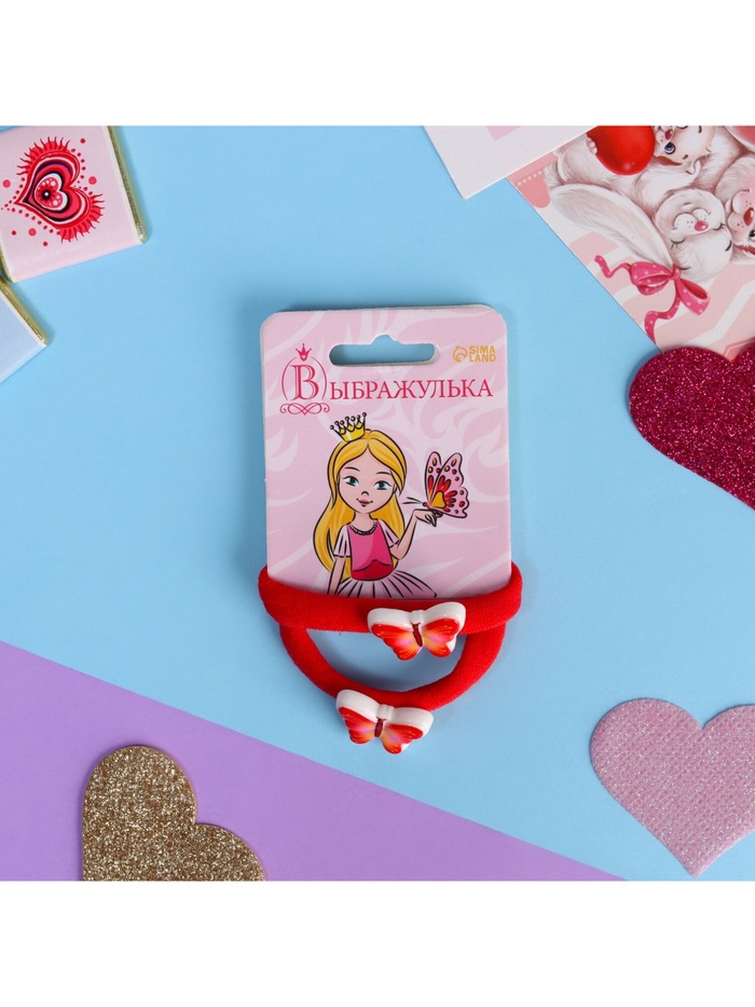 Резинка для волос «Маленькая радость», набор 2 шт, бабочка, 3.5 см, красная