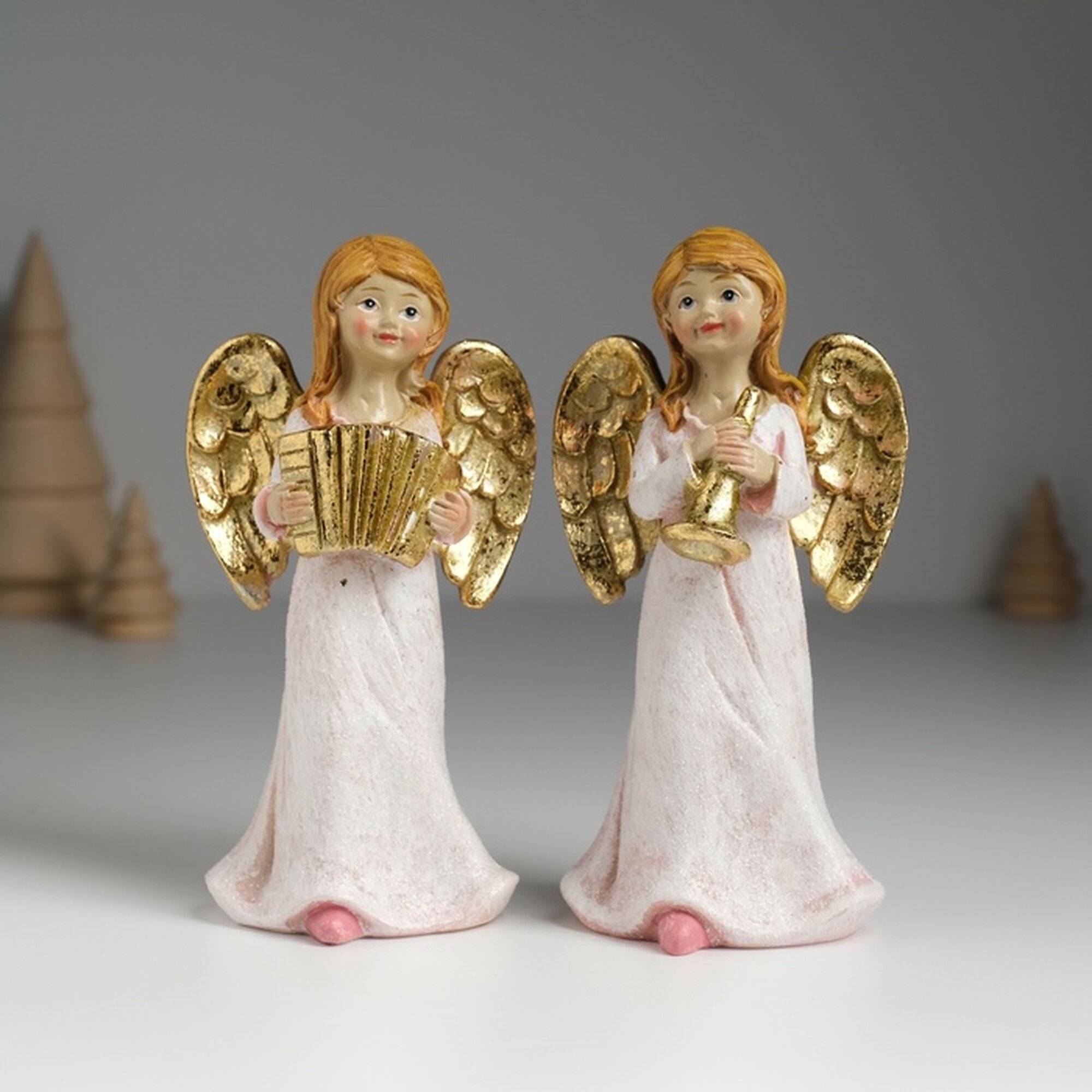 Сувенир полистоун "Ангел музыкант в розовом платье" микс 6,5х4,5х13 см