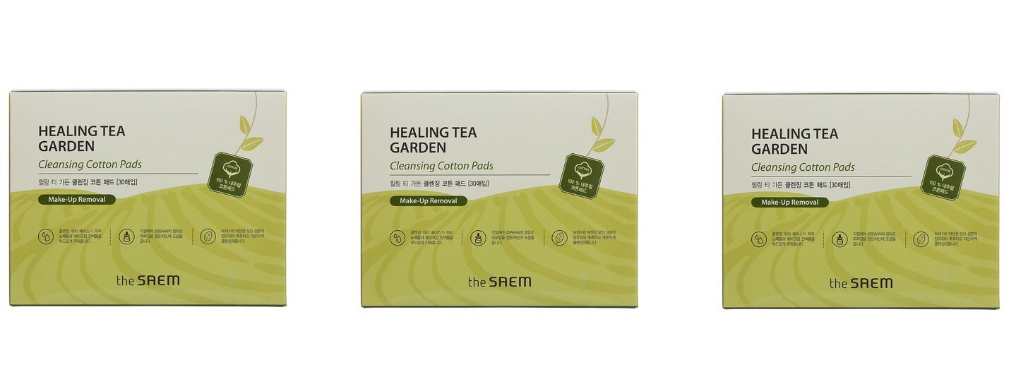 Пэды Sung bo Cleamy для лица Healing Tea Garden Cleansing Cotton Pads , очищающие, с экстрактом зеленого чая, 7мл*30шт, 3 шт