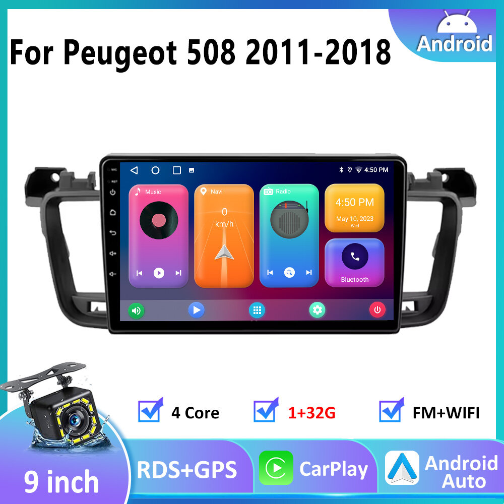 Магнитола для Peugeot 508 2011-2018, Автомагнитола для Пежо 508 ,2din android 1+32G Мультимедиа Bluetooth FM WIFI Автомобильный