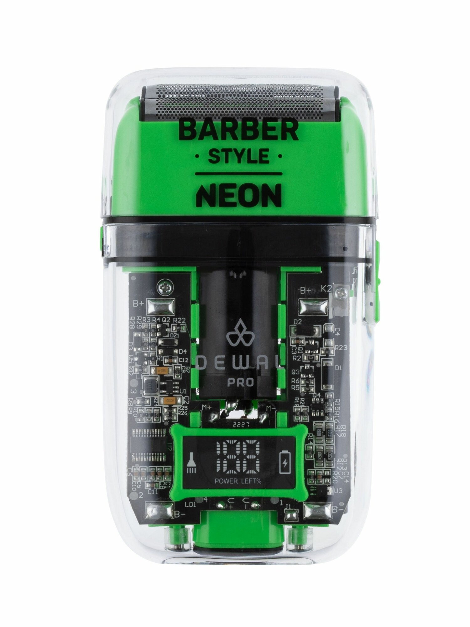 Шейвер для проработки контуров/бороды DEWAL PRO BARBER STYLE NEON GREEN, аккумулятор, 7000об/мин,2 бреющих головки