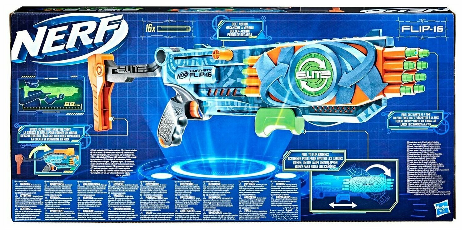 Игрушка бластер Nerf Elite 2.0 Flipshots Flip-16, 60.4 см, голубой/оранжевый