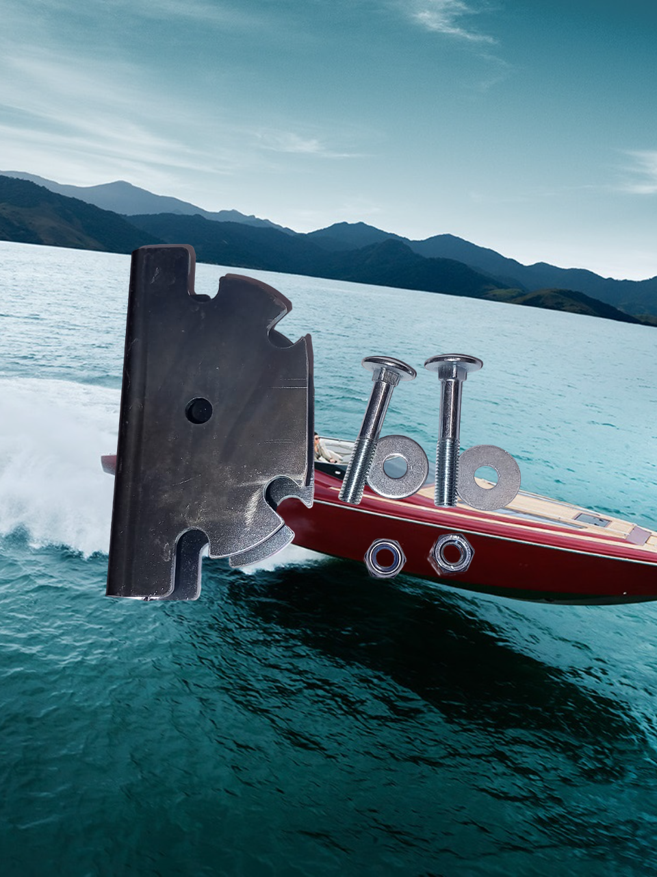 Кронштейн для перекидных транцевых колес с метизами, под стойку шасси диаметром 32 мм.