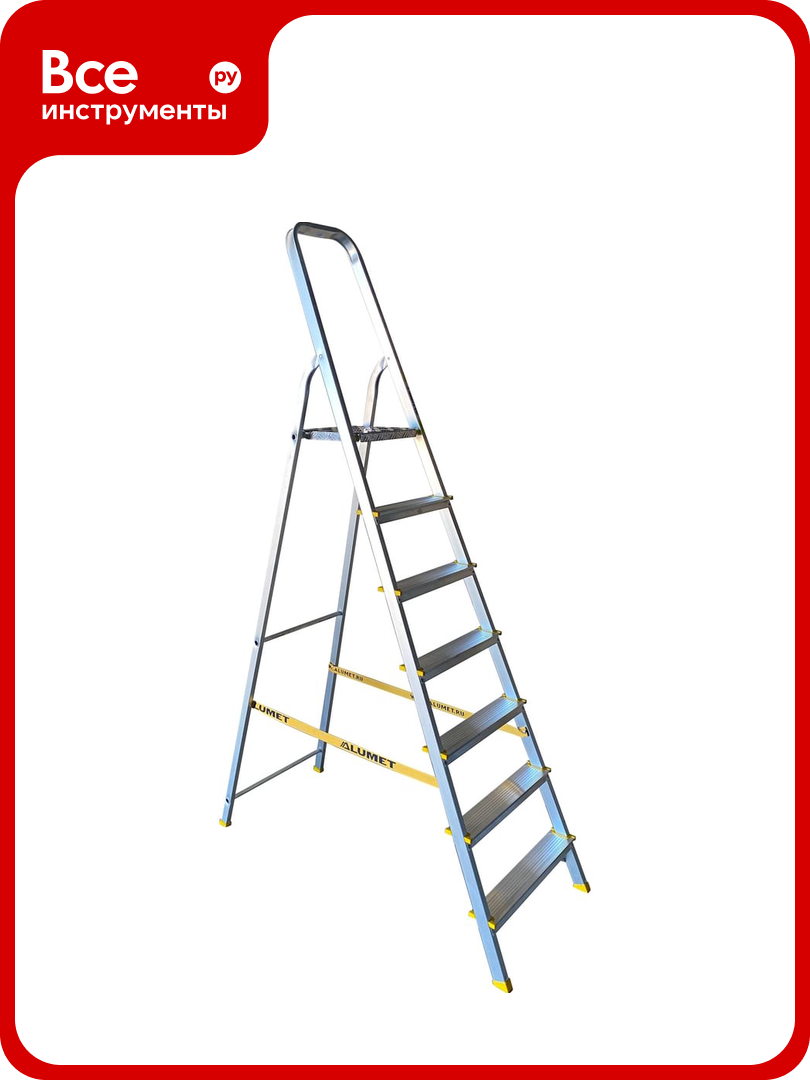 Алюминиевая стремянка Алюмет с анодированным покрытием профессиональная 7 ступеней. Серия APA 7007, 5 мм
