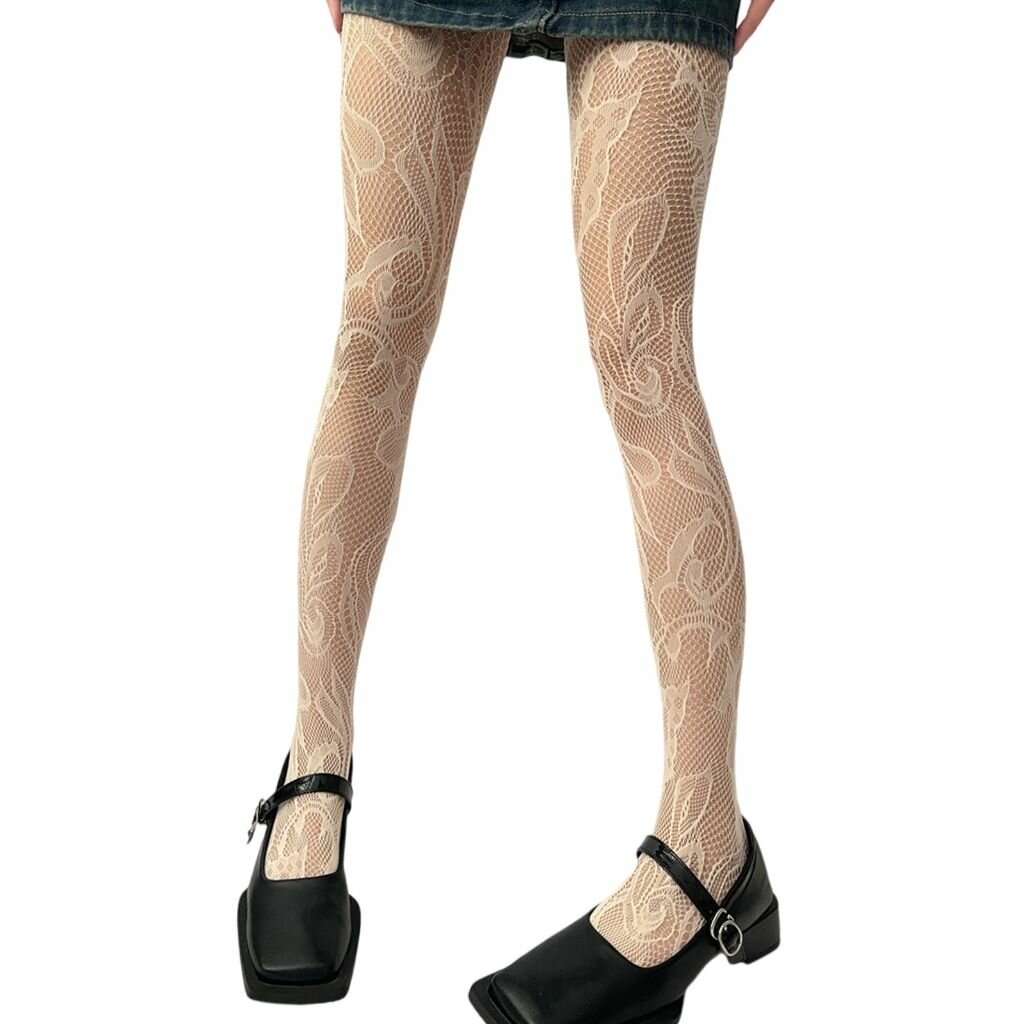 Женские элегантные сетчатые колготки, чулки с цветочным узором для вечеринок и повседневных случаев