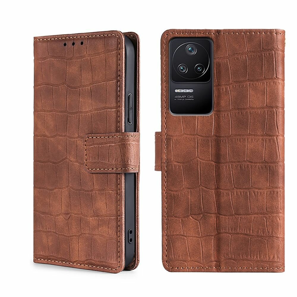 Чехол-книжка MyPads для Xiaomi Poco F4/Redmi K40S / Сяоми Поко Ф4/Редми K40S коричневый крокодиловая кожа