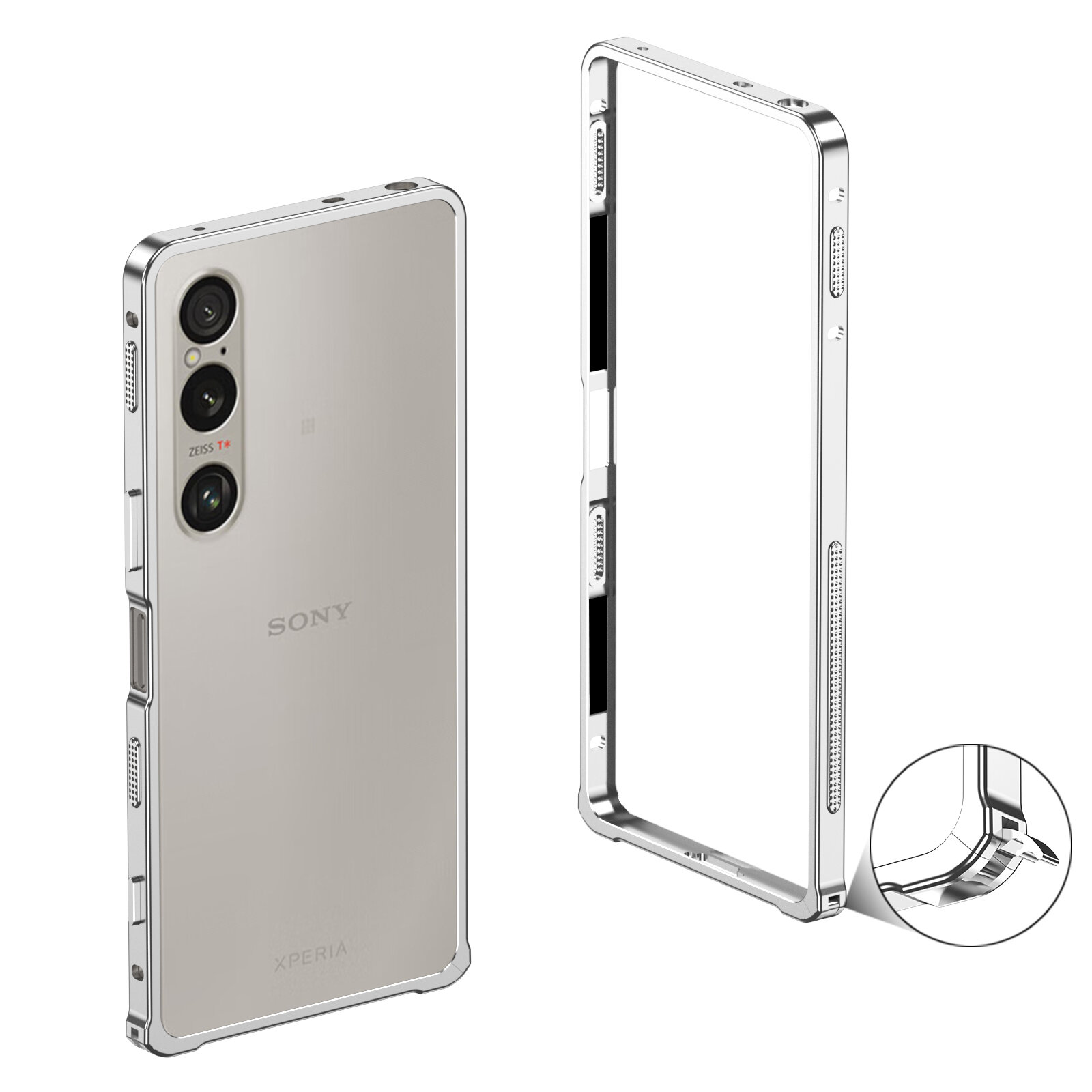 Подходит для Sony Xperia 1 VI / Сони Иксперия 1 Марк 6 Чехол для смартфона Металлический каркас, Xperia 1 VI, подставка, soft touch, матовый, накладка, металл, ударопрочный, усиленные углы, Sony, Silver