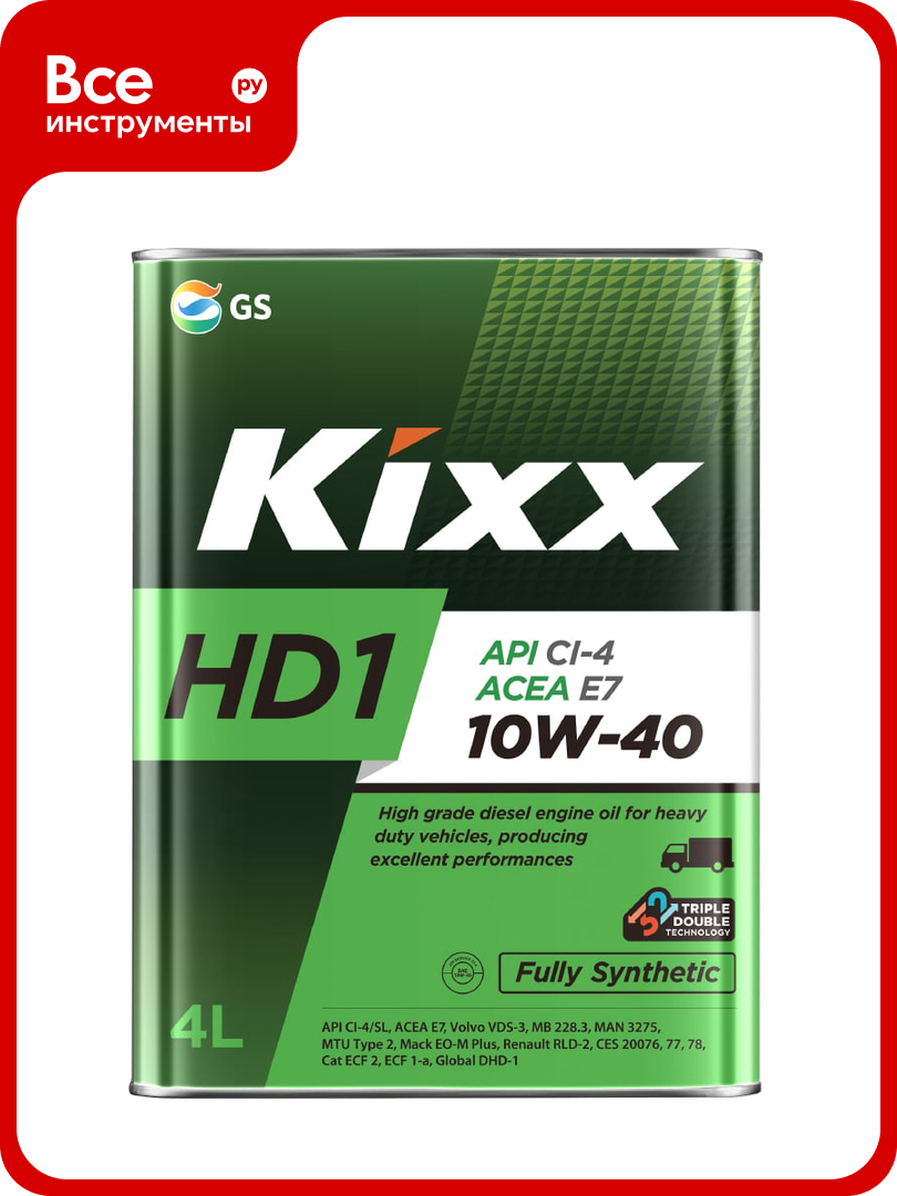 Моторное, KIXX, масло KIXX HD1 10W40, синтетическое, 4 л L206144TE1, тяжелых режимов эксплуатации четырехтактных