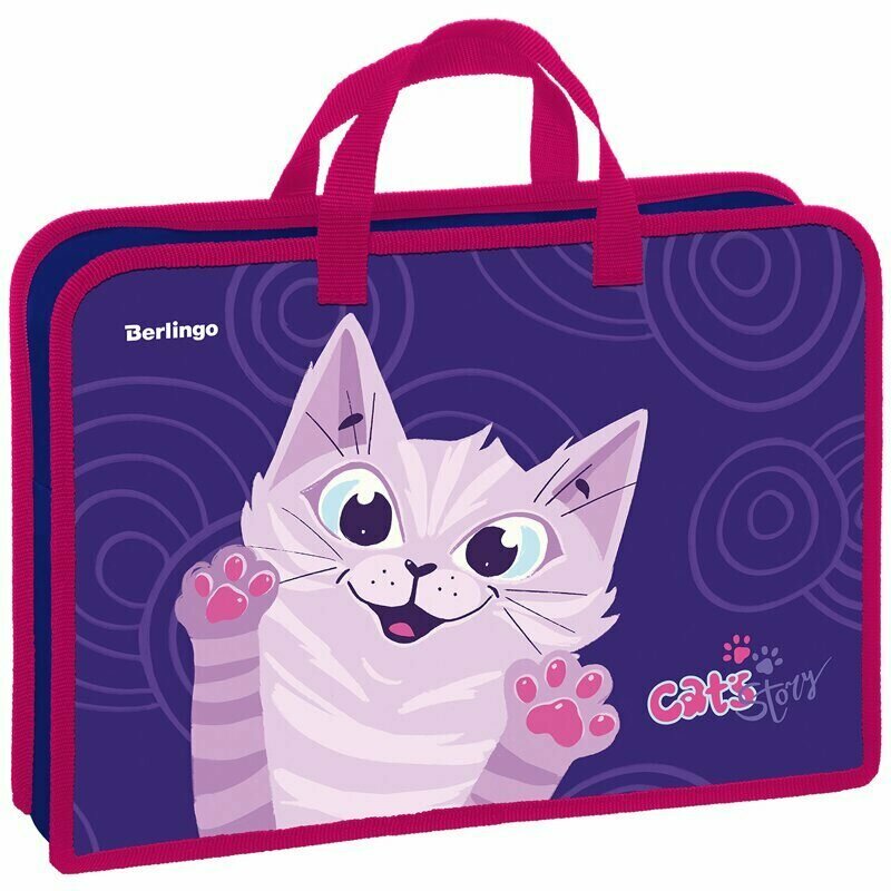 Папка с ручками 1 отделение, А4 Berlingo Scary cat, 340*245*75мм, пластик, на молнии, , PTA47533
