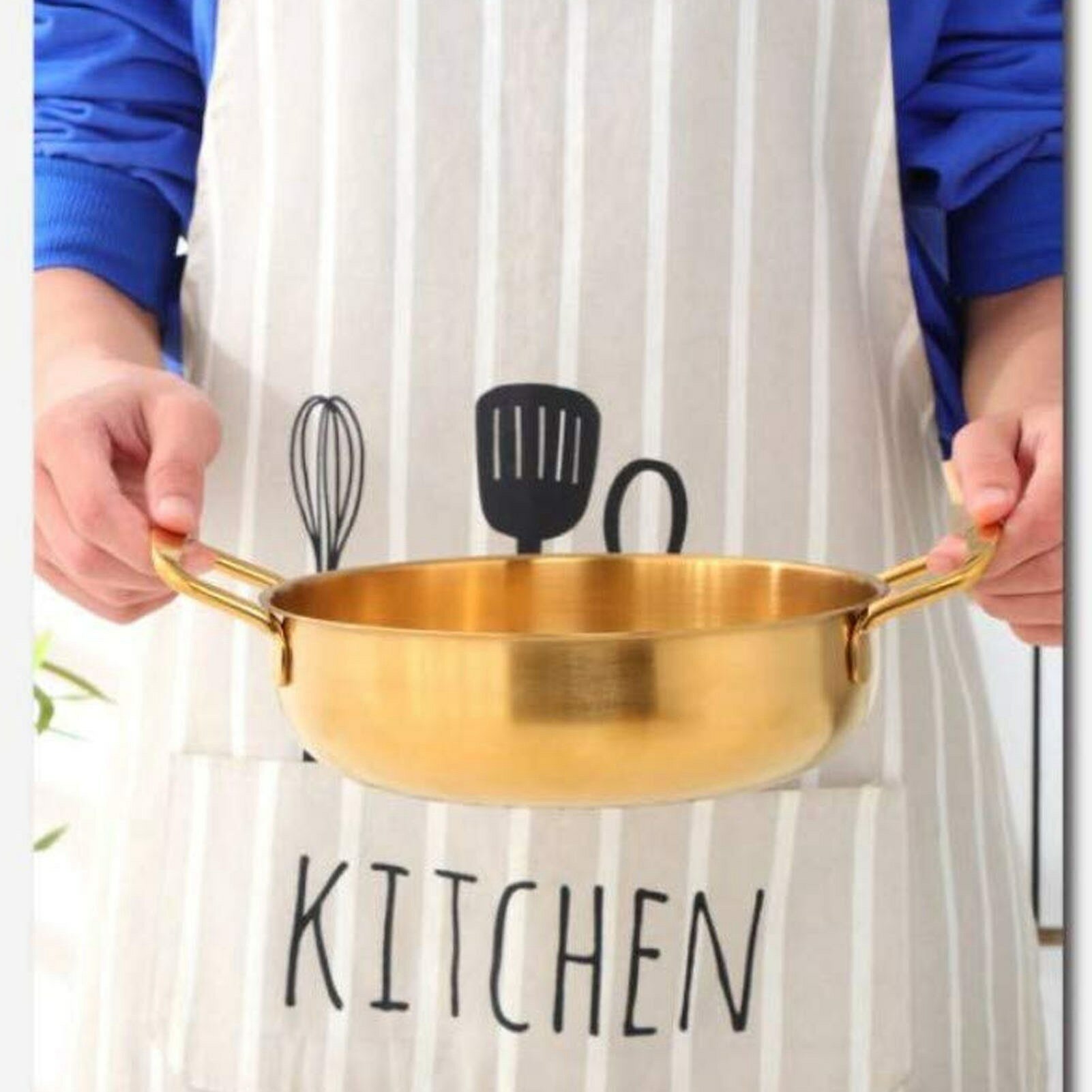 Золотая корейская кастрюля для рамэна, кастрюля для лапши из нержавеющей стали, портативная кухонная кастрюля для домашнего использования, 20 см/7,9 дюйма