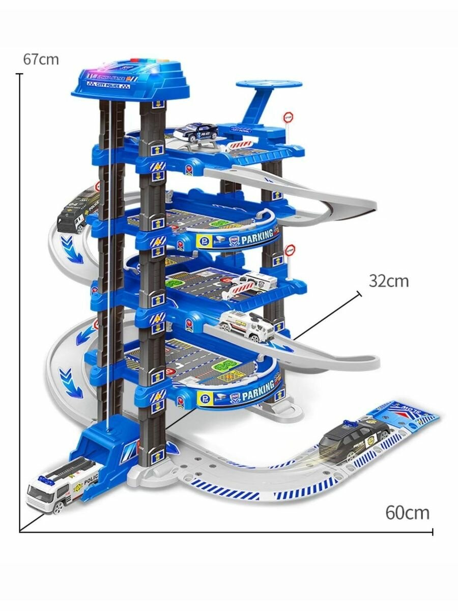 Игровой набор парковка для машинок "Полиция", с лифтом, с дорожными знаками