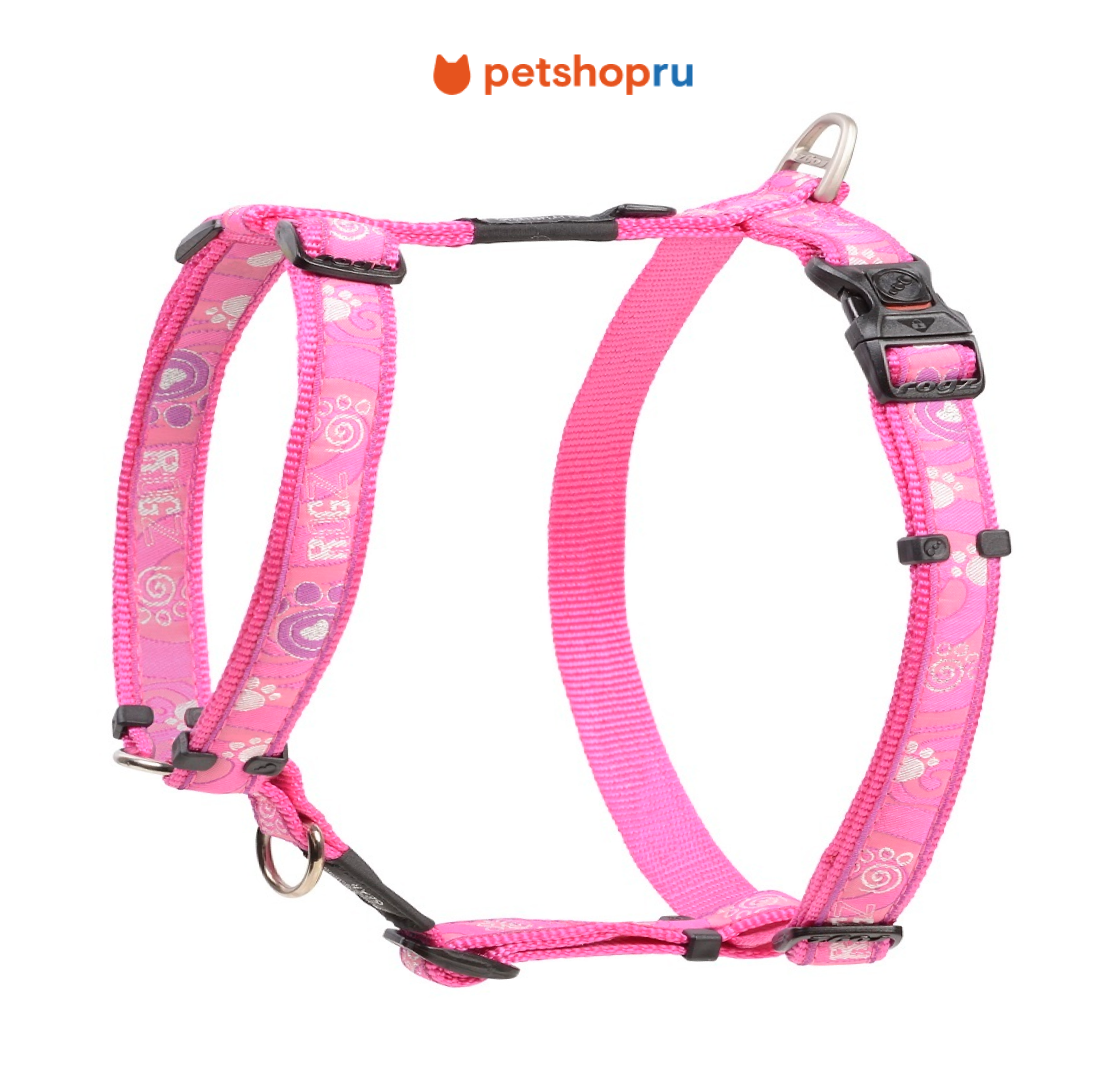 Rogz шлейка "Fancy dress", р-р L (45-75см), ш: 2 см, "Розовая лапка"