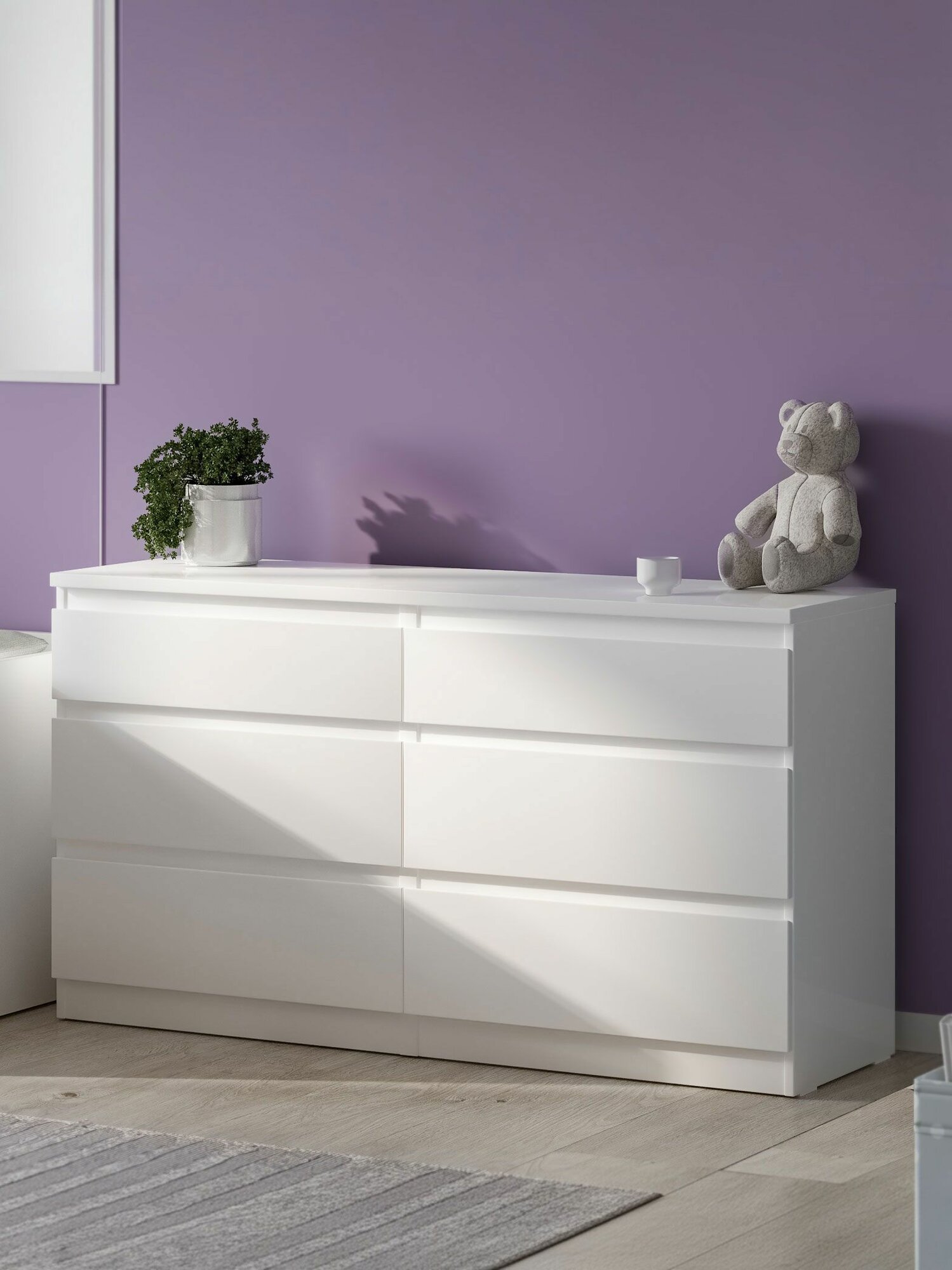Комод для одежды и хранения вещей Кастор с ящиками, 130х40х72 см, Белый