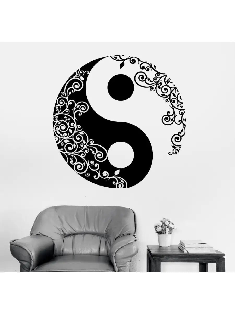 Наклейка на стену для декора интерьерная Инь-янь узор