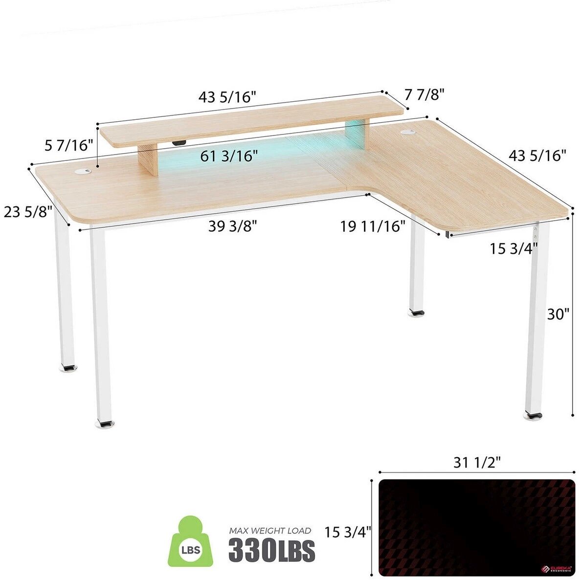 ERK-L60R-MW / Стол компьютерный EUREKA ERK-L60R-MW, ЛДСП, белый