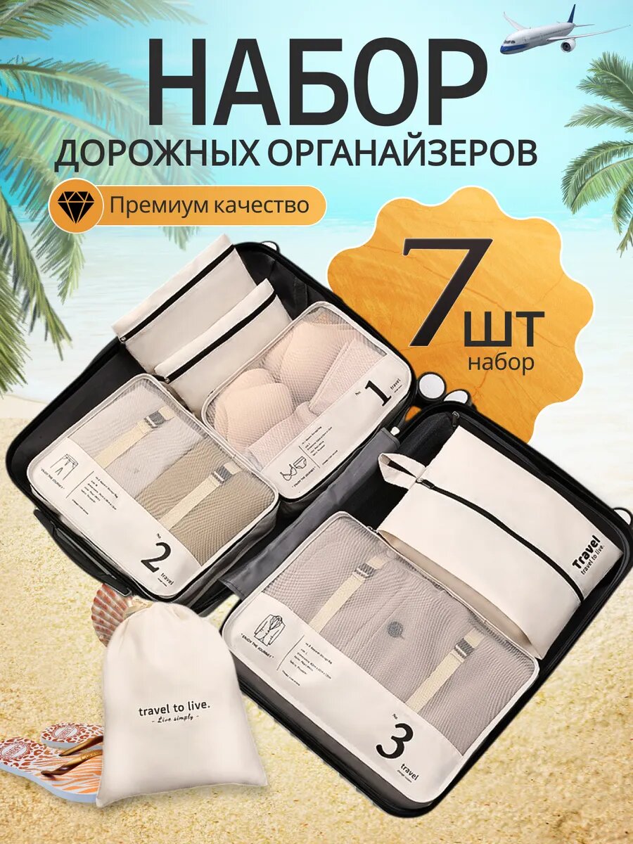 Дорожный органайзер для чемодана и путешествий набор из 7 предметов