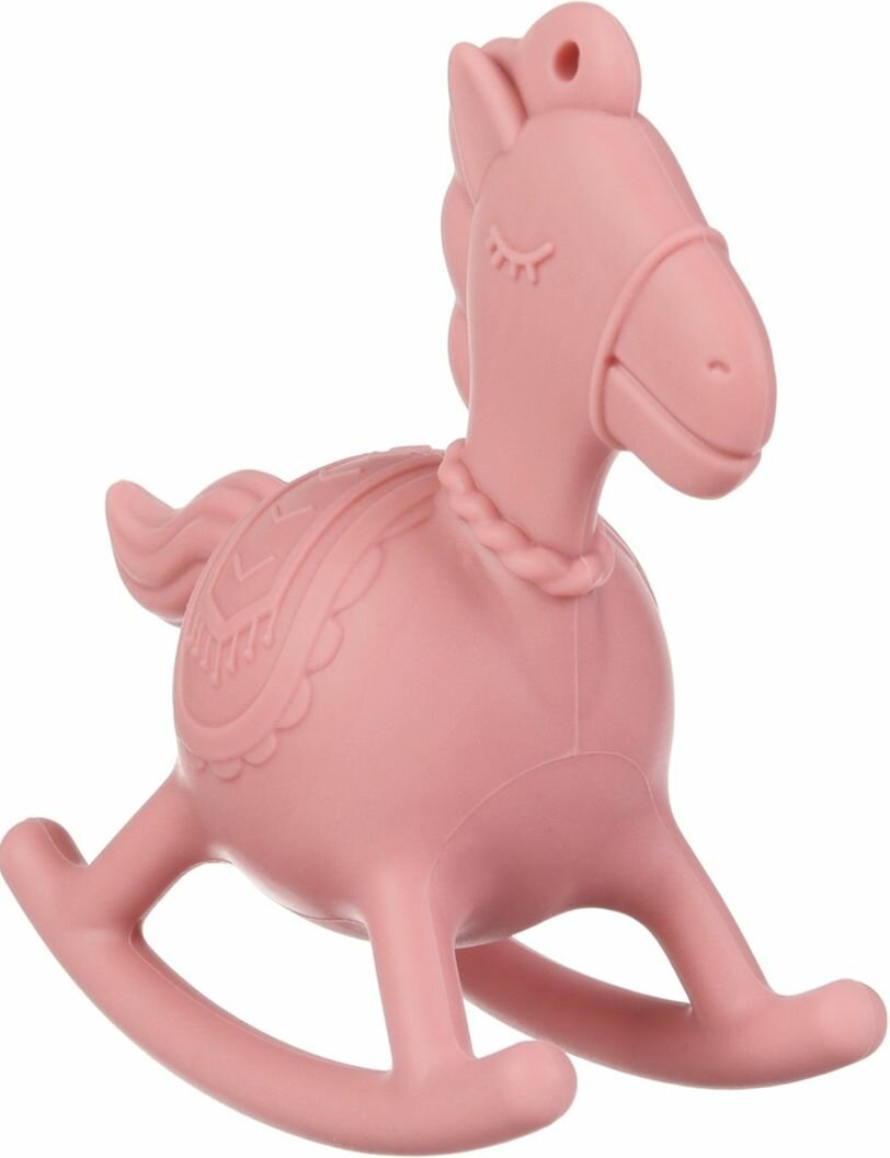 Прорезыватель силиконовый для зубов "Лошадка" с погремушкой, детский силиконовый грызунок, массажер для десен, для малышей от 3 месяцев, цвет розовый