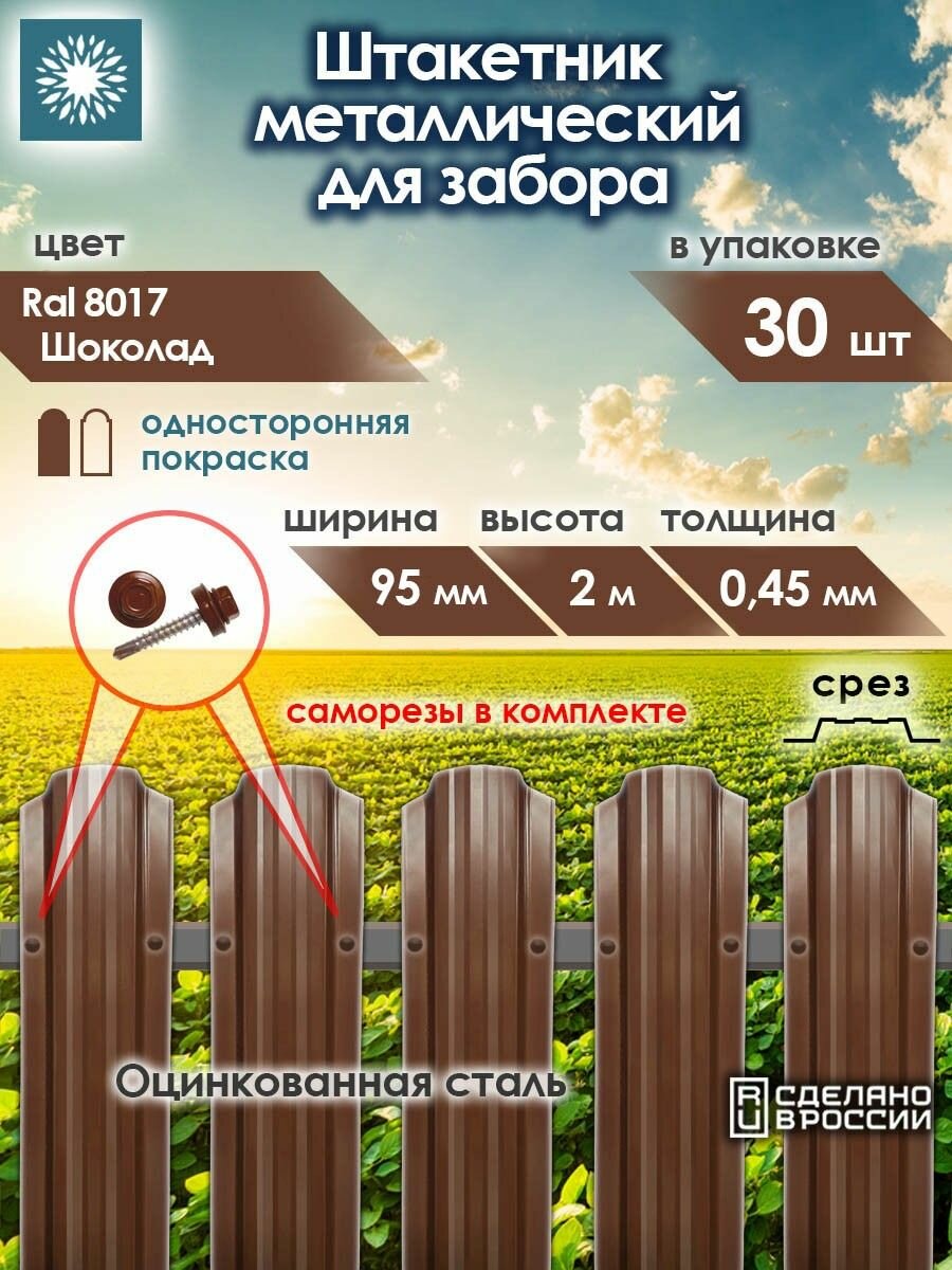 Металлический штакетник П-образный 2,0 м, 30 шт, RAL 8017