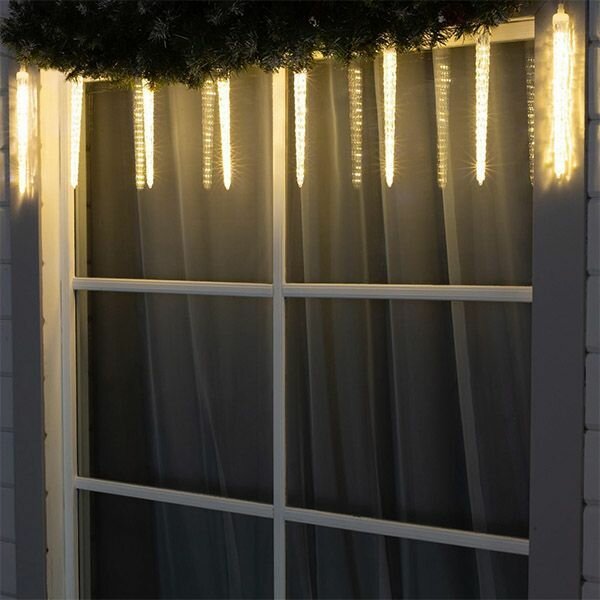 Гирлянда тающая сосулька «Сосульки рифленые» Белый теплый 12V прозрачная нить, 192 LED,2.5х0.3 м с эффектом стекания IP65