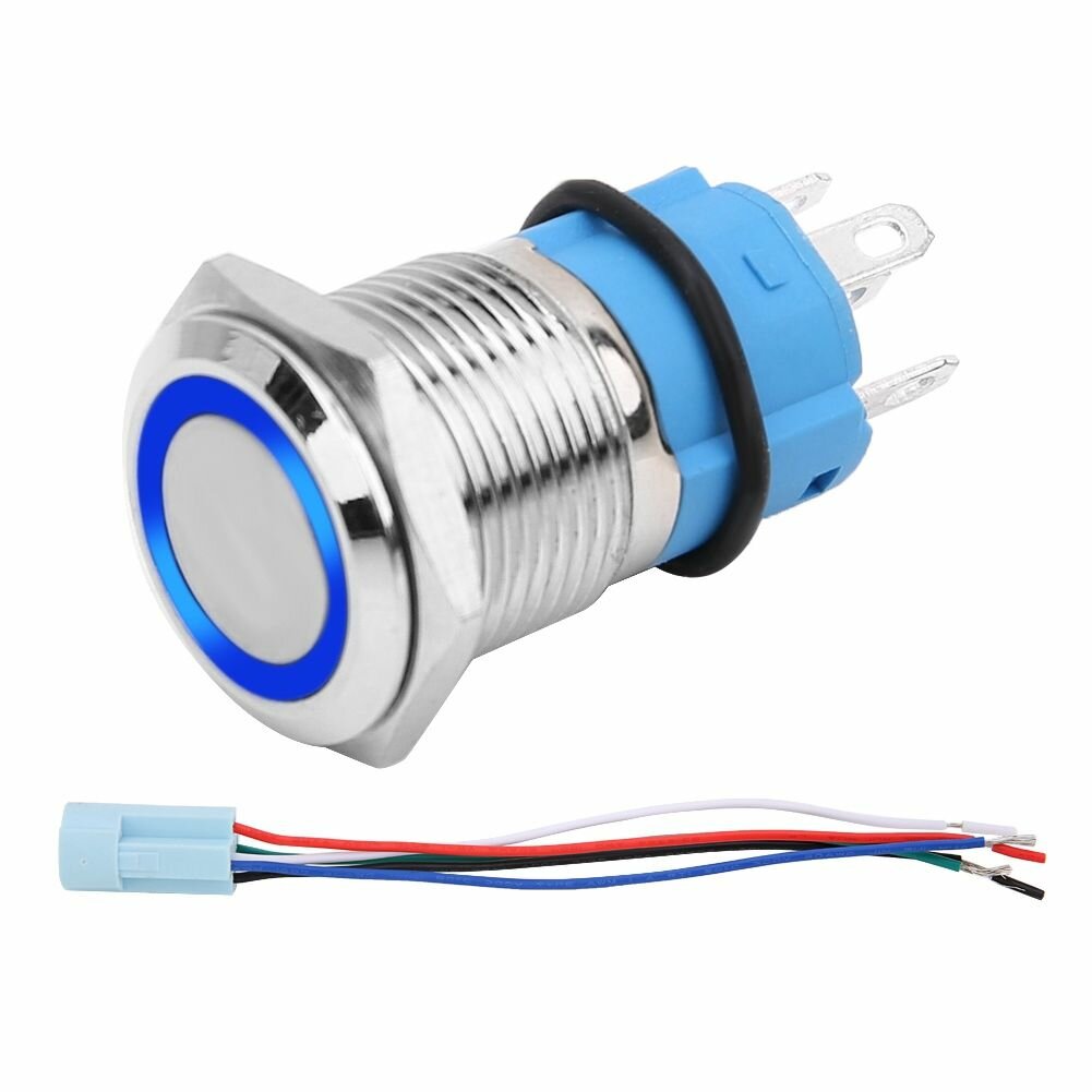Кнопочный выключатель 12V, светодиодная подсветка, синий