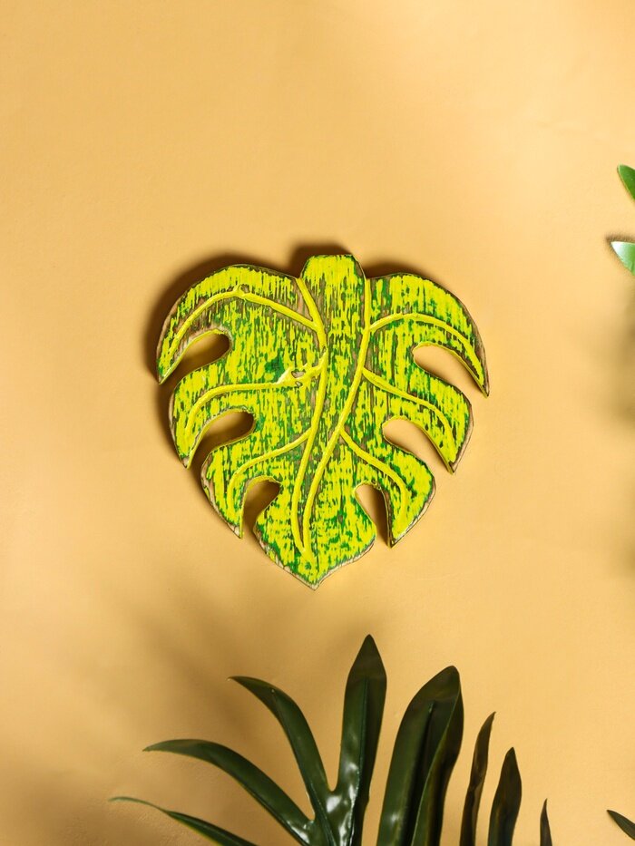 Панно "Лист" дерево 12х13х1 см, цв. зелёный