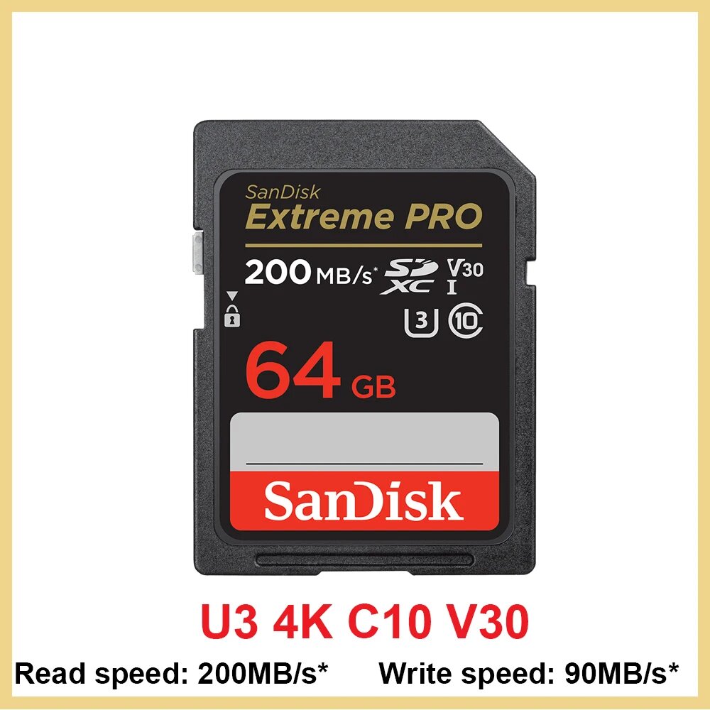 SD-карта Extreme PRO Read до 200 МБ/с 1 ТБ 512G 256G 128G 64G 32G U3 4k C10 V30 UHS-I SDHC/SDXC Карта памяти для камеры Оригинал, 64GB 200MBs-1PCS